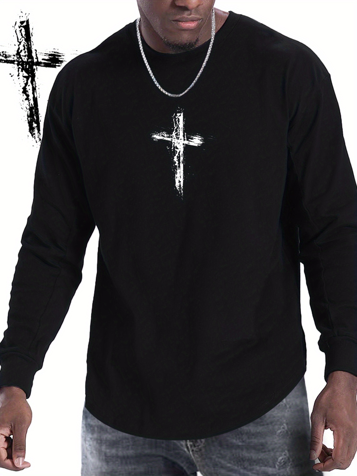 Men's Stylish Cross Shaped "blessed" Letter Graphic Print - Temu United ...