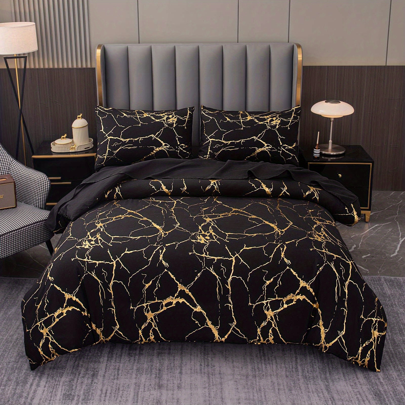 Duvet Cover Set Black Marble Print Bedding Set Soft - Temu Netherlands