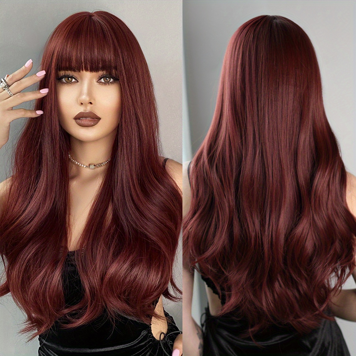 Long Curly Hair Wig Dark Brown Wavy Wig Woman Daily Party - Temu Ireland
