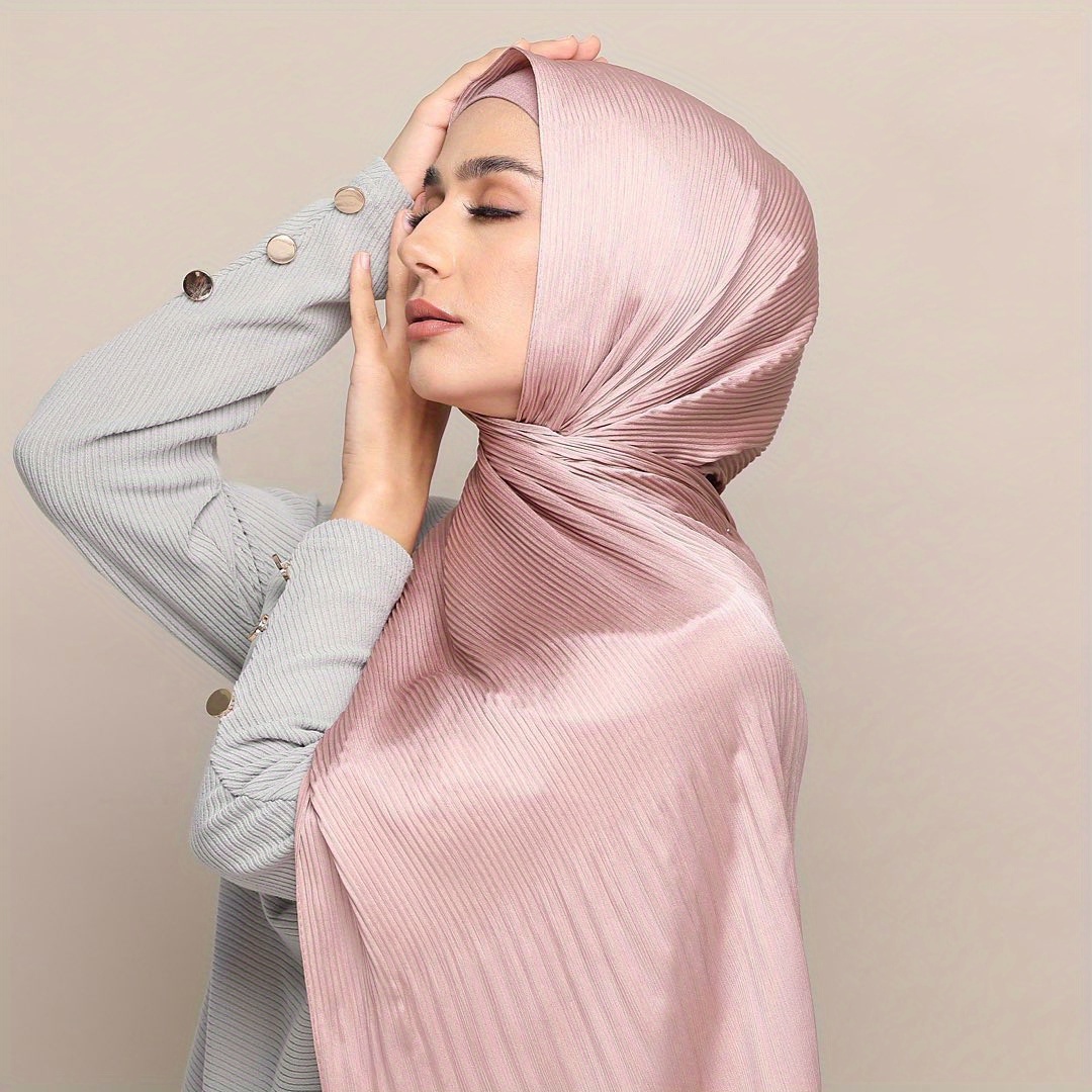 Satin Elegant Pleated Head Scarf - Temu Canada