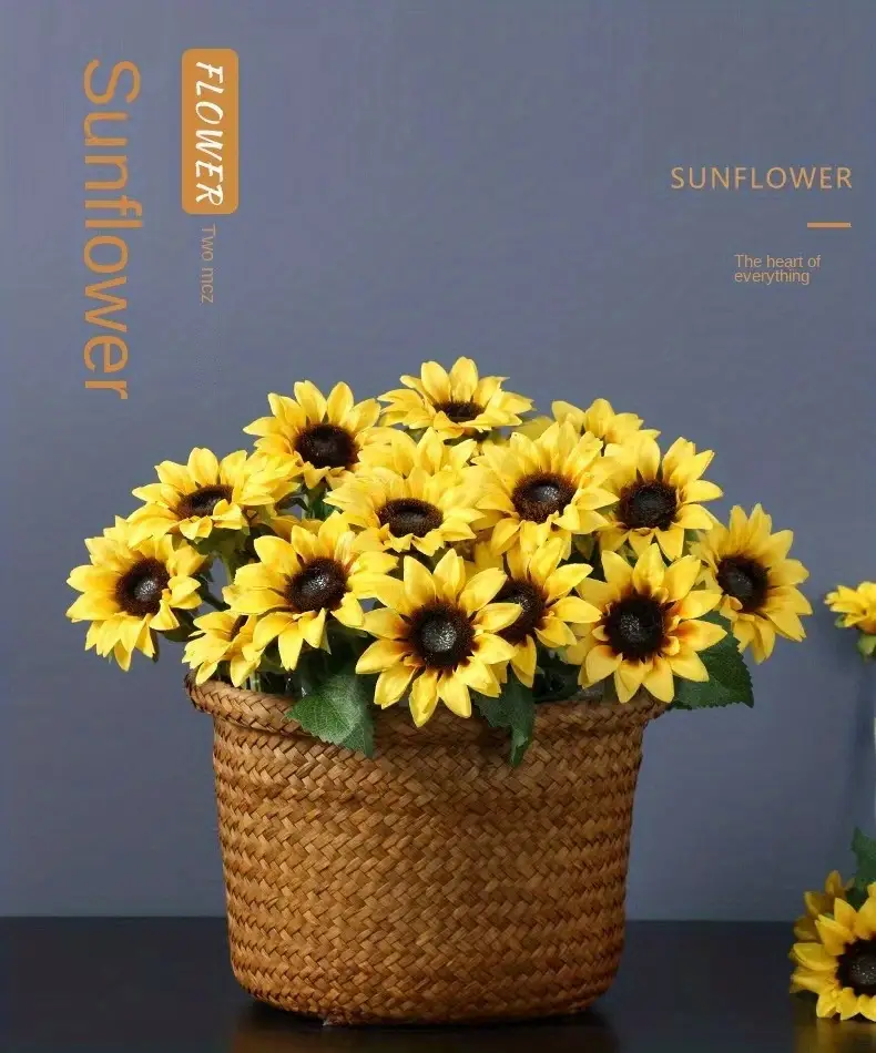 5pcs 인공 해바라기 시뮬레이션 꽃 단일 가지 해바라기 가짜 꽃 장식 거실 건조 꽃 해바라기 실크 꽃 테이블 장식 꽃