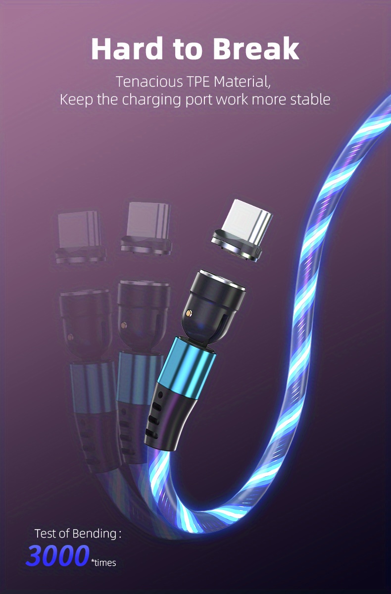 540 Rotate Luminous Magnetic Cable Type C Fast Charging - Temu