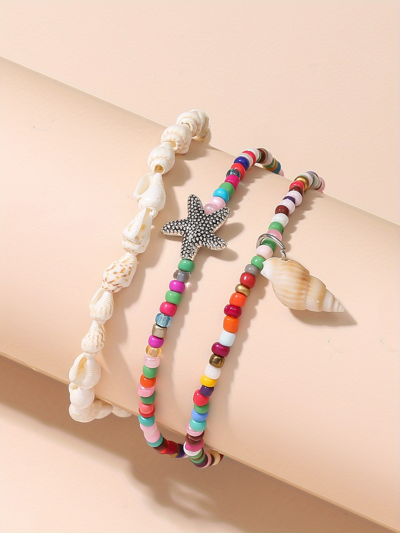 Conch Shape Pendant Beaded Anklet Set Mini Rice - Temu Australia