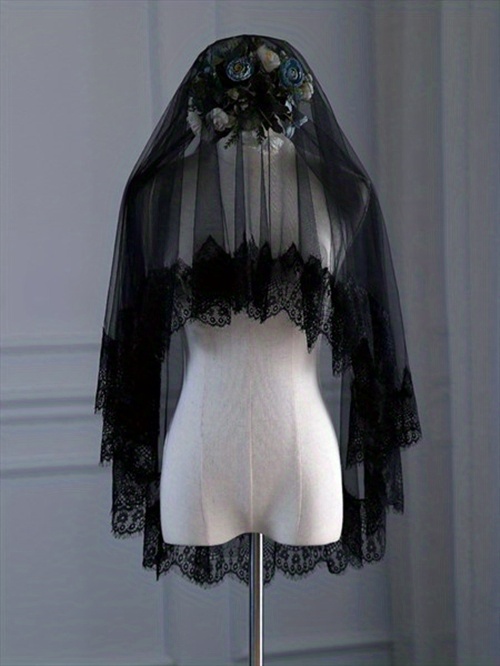 black lace head veil halloween party hair accessories gothic - Temu