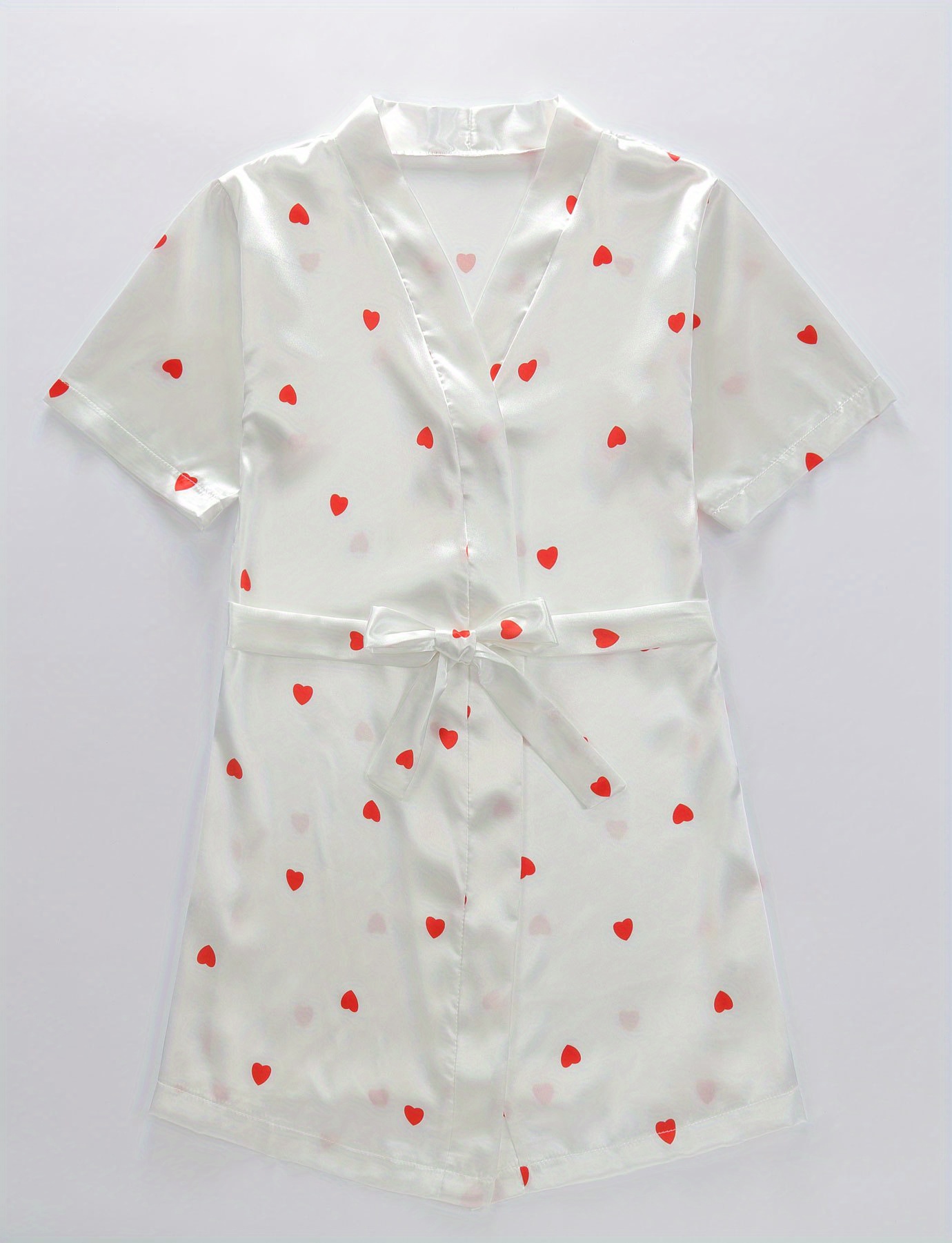 Girls Robe Short Sleeve Pajamas Belt Heart Print Cute - Temu Norway