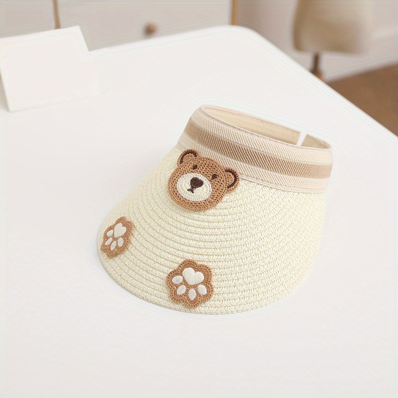 Summer New Empty Top Straw Hat Female Bear Patch Cover Face - Temu ...