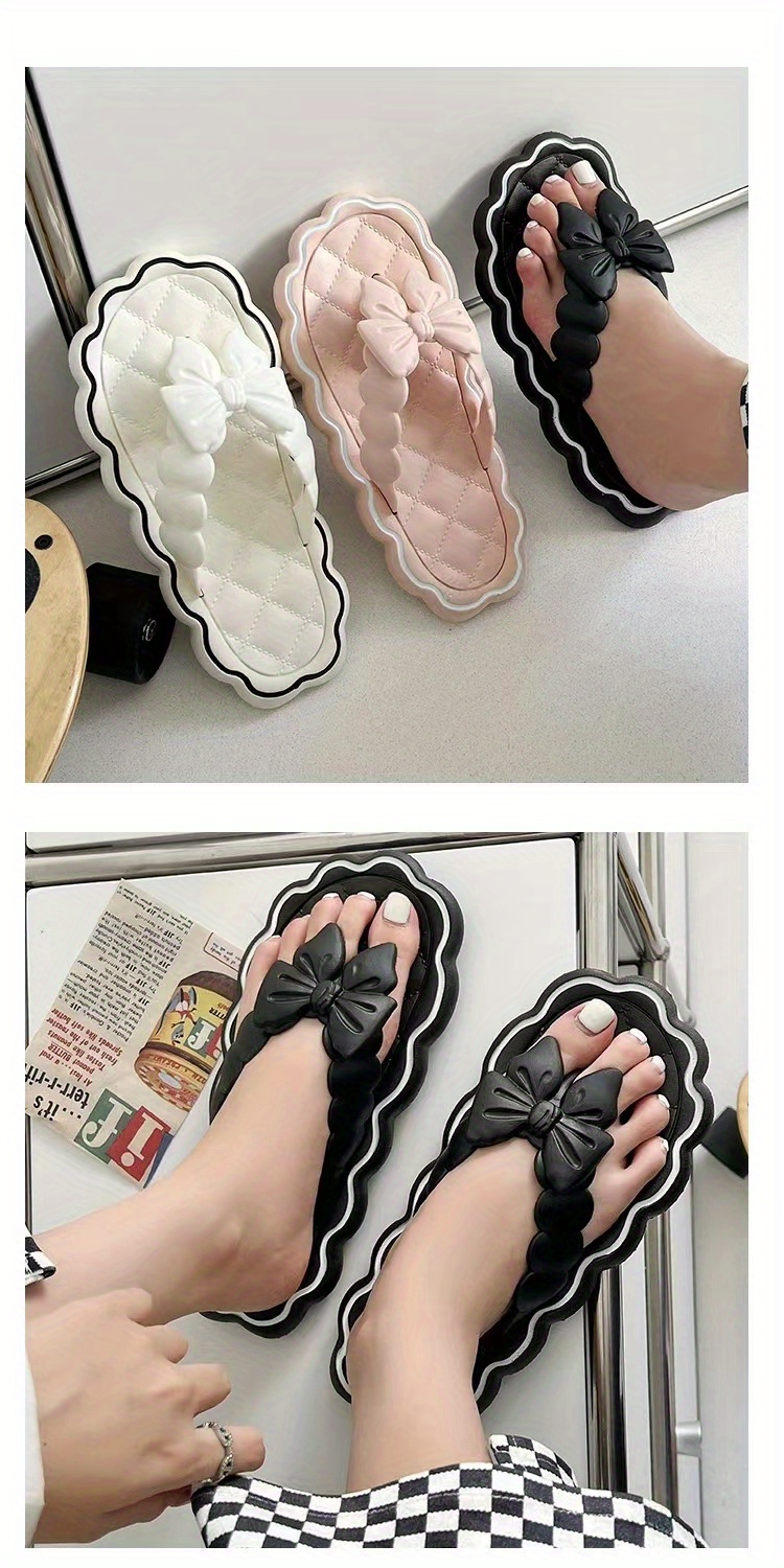 Women's Bowknot Flip Flops Kawaii Quilted Soft Sole Slip - Temu