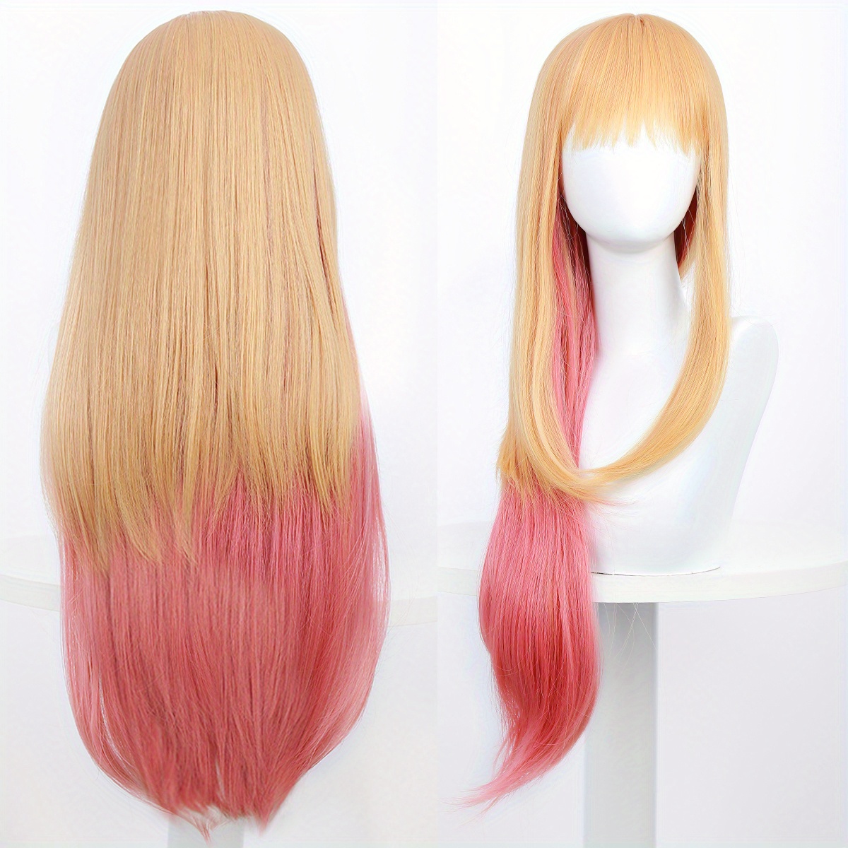 Cosplay Wig Two Tone Amarillo Rosa Largo Recto Sintético - Temu Mexico