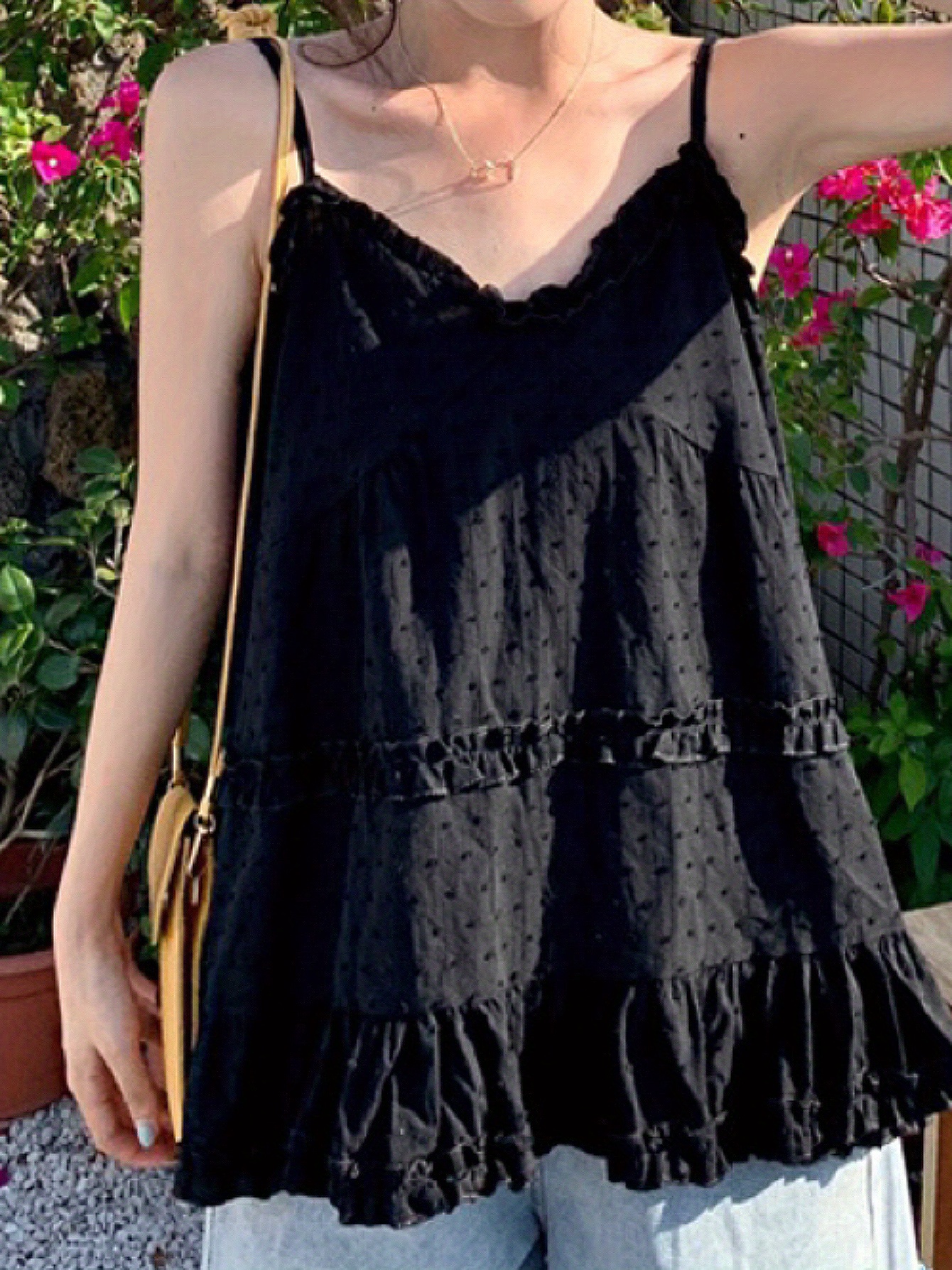 Solid Spaghetti Strap Top Casual Ruffle Hem Sleeveless Cami - Temu ...