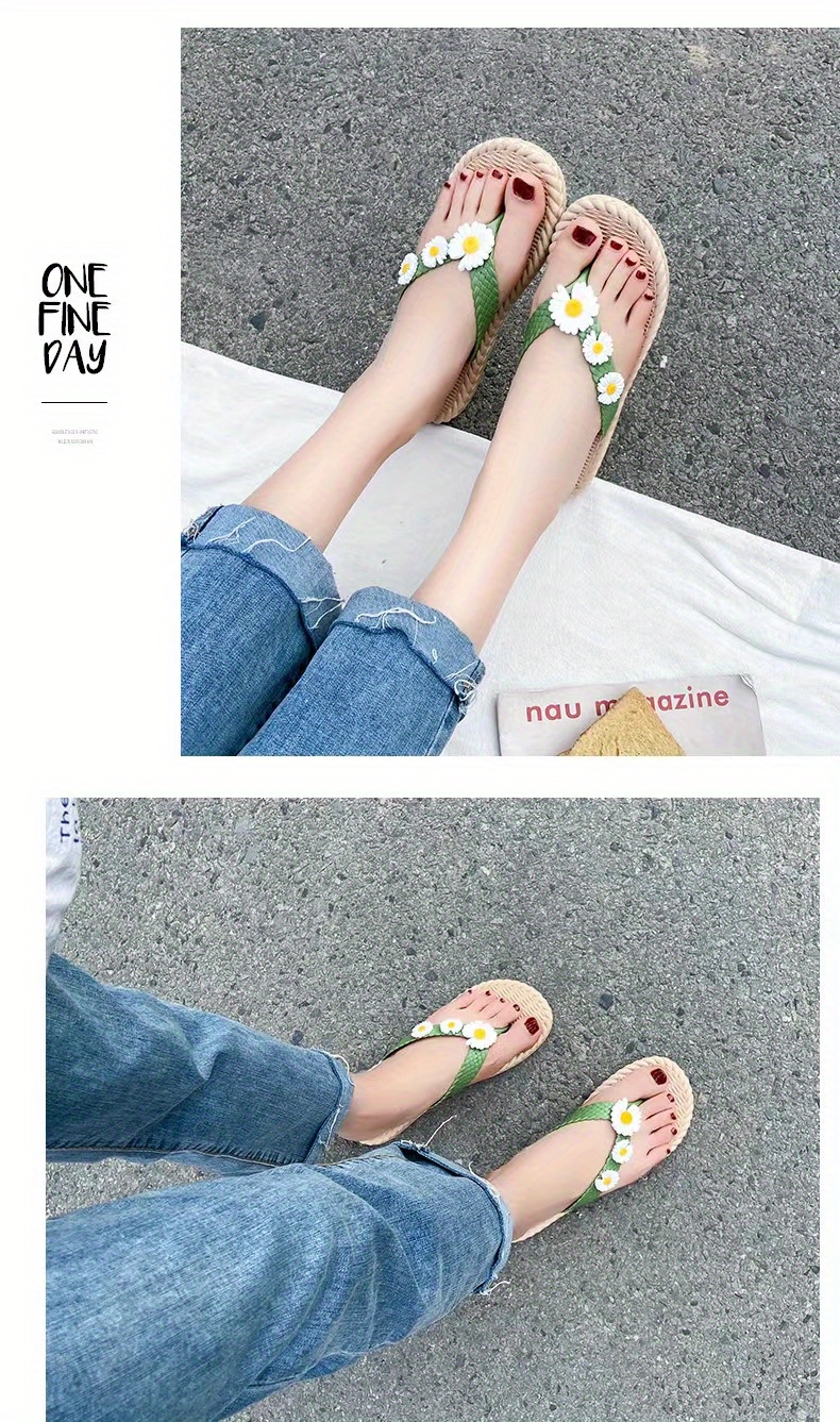 Women's Daisy Decor Flip Flops Fashion Espadrille - Temu Canada
