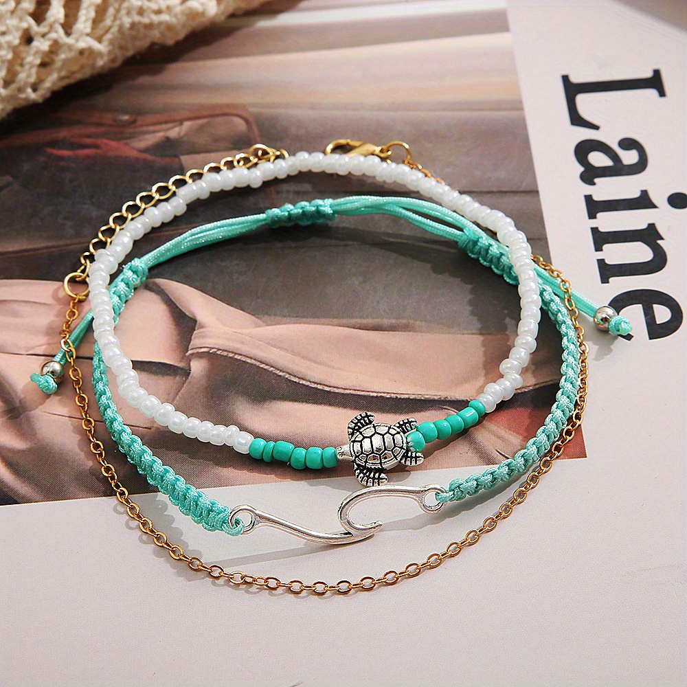 style braided anklet set wave shape beads stackable - Temu New Zealand