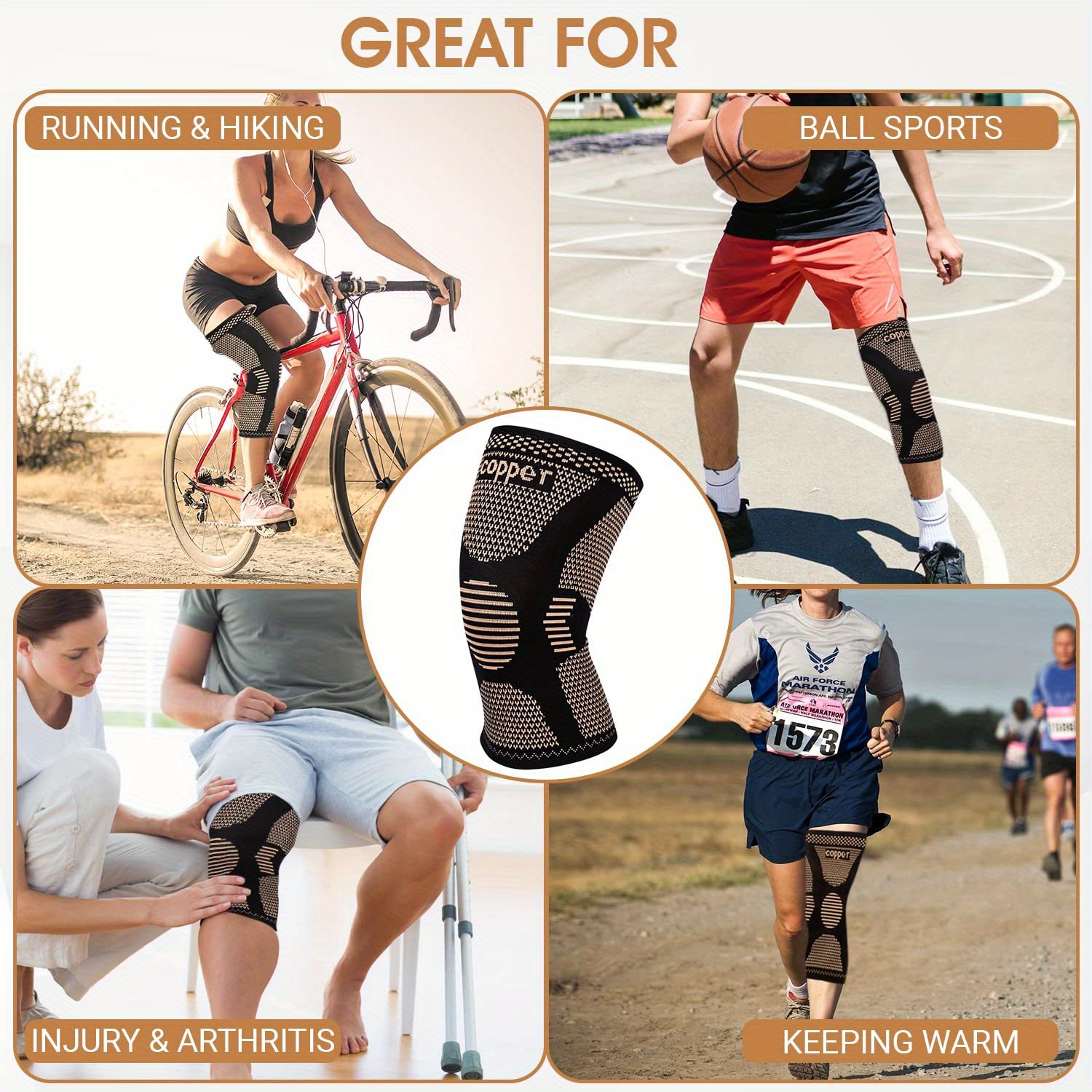 1pc Copper Knee Compression Sleeves For Men And Women Support For Knee ...