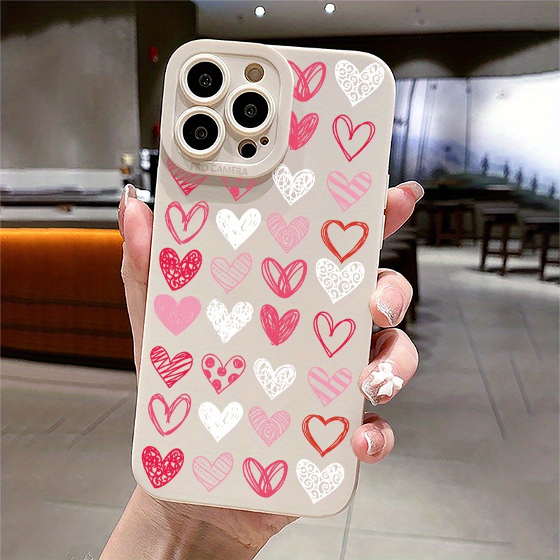 Pink And Whtie Love Heart Pattern Print Silicone Protective Phone Case ...
