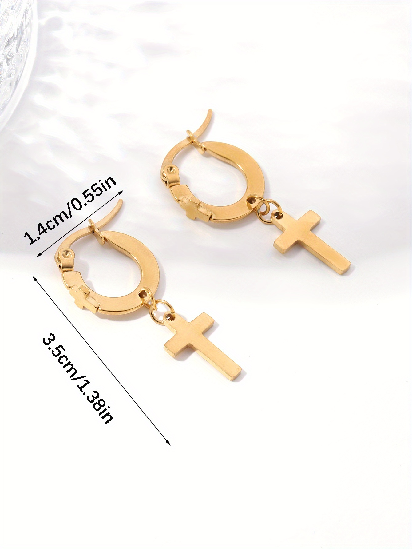 1 Par Pendientes Aro Acero Inoxidable Colgante Cruz Dorada - Temu Mexico