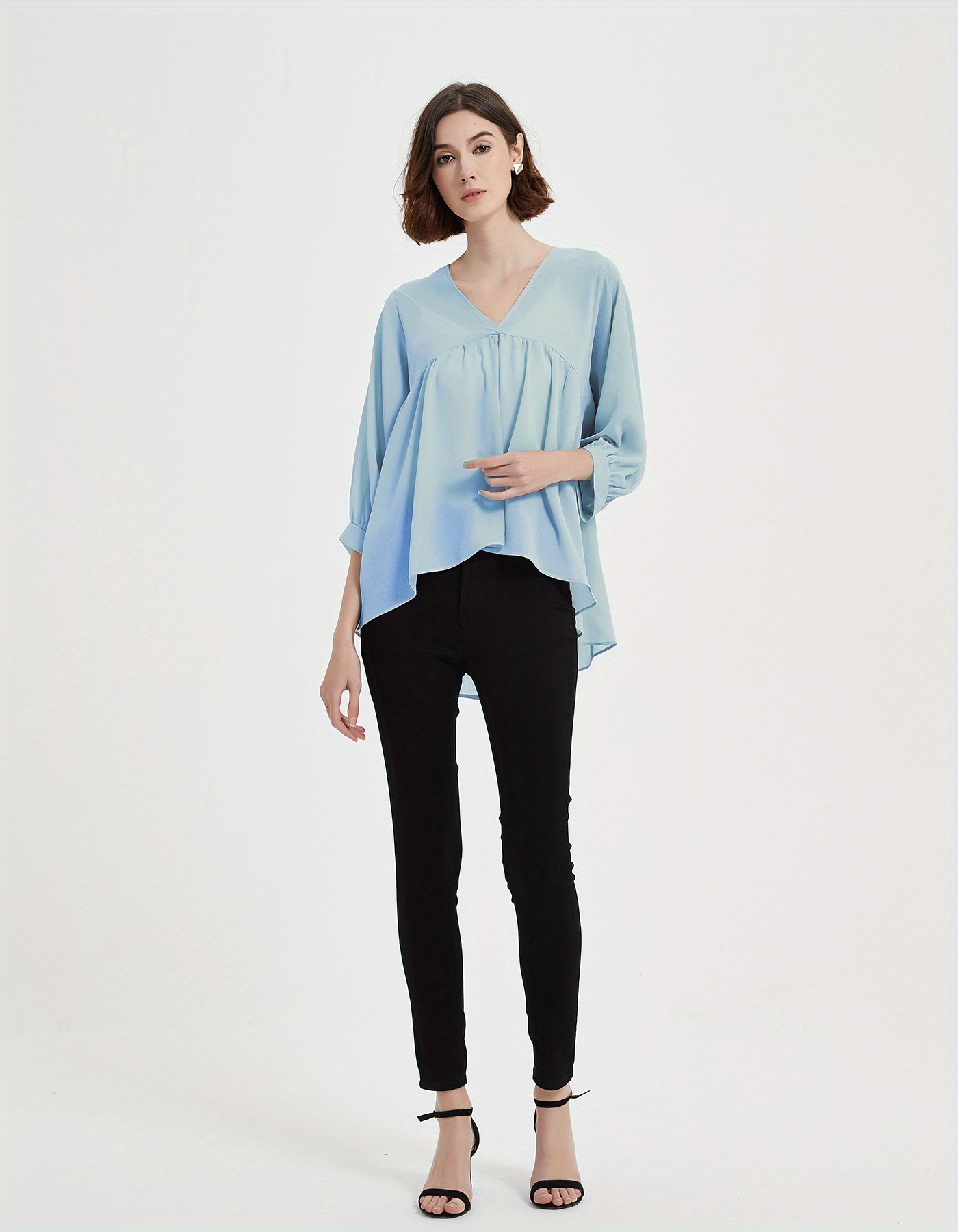 Dipped Hem Ruched Tunics Elegant Solid V Neck Tunics Women's - Temu United Kingdom