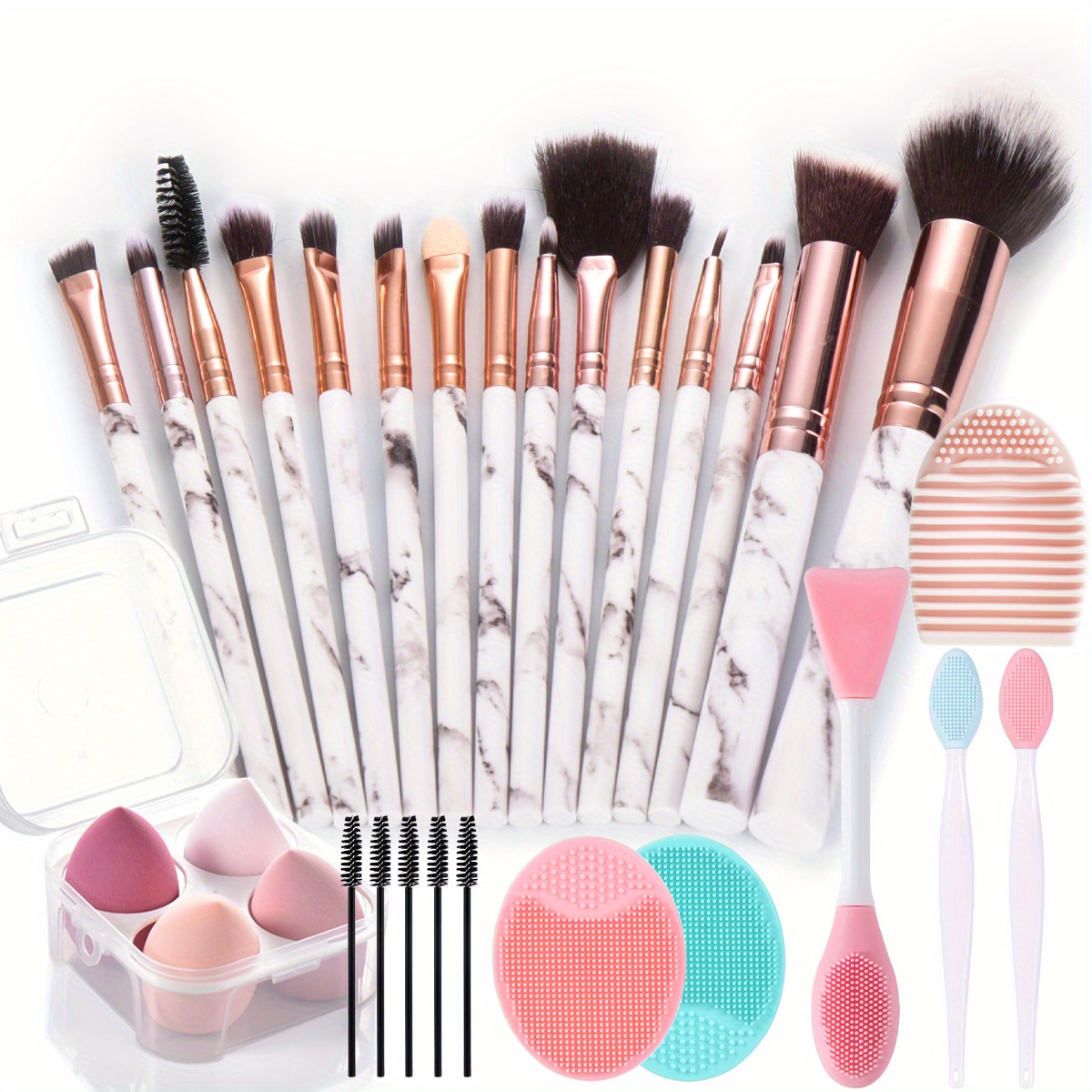 Complete Makeup Brush Set Marble Pattern Handle Soft - Temu United Kingdom