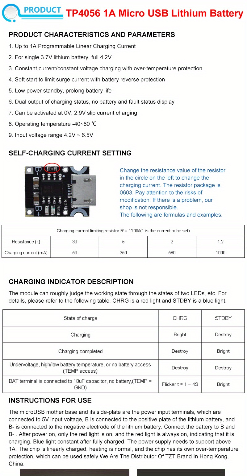 Tp4057 1a Lithium Battery Charging Board Module: Polymer - Temu