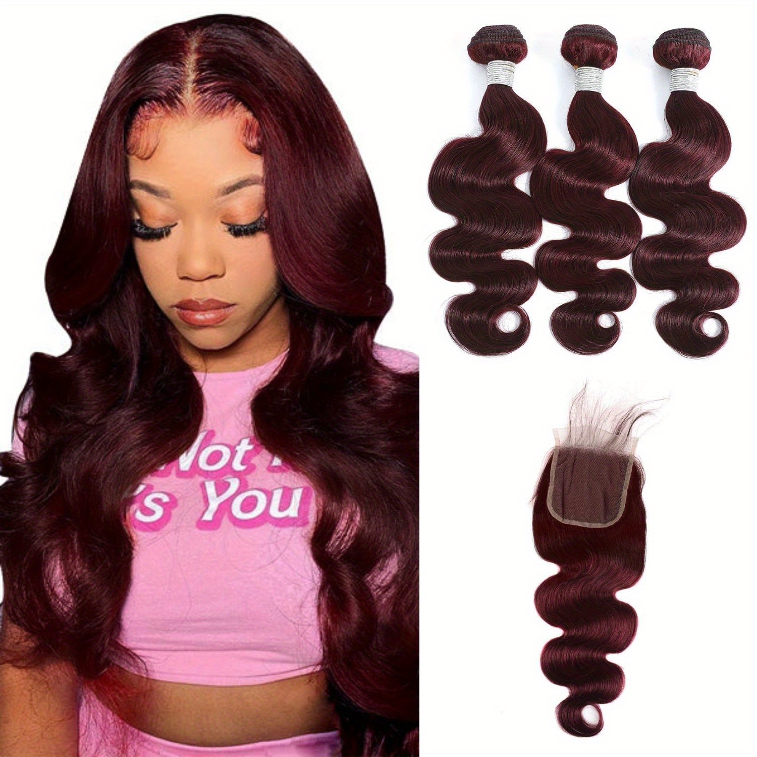 99j Body Wave Bundles 4x4 Lace Closure (3 Bundles+1 4x4 - Temu United ...