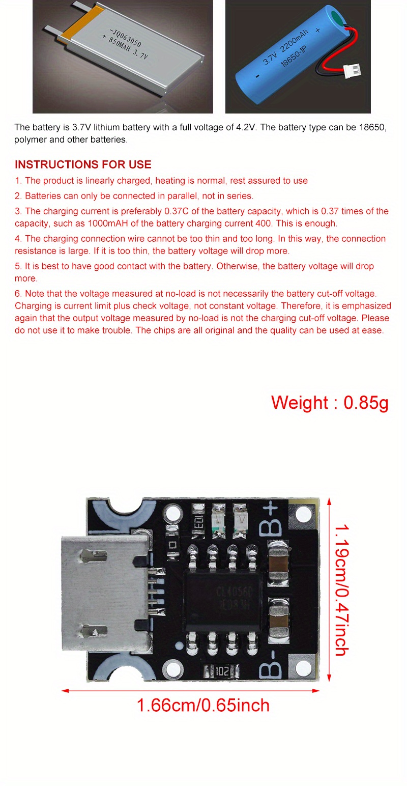 Tp4057 1a Lithium Battery Charging Board Module: Polymer - Temu
