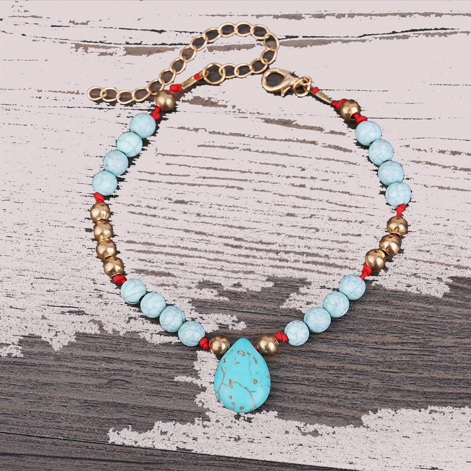 Turquoise Beads Red Rope Anklet Vintage Ankle - Temu Australia