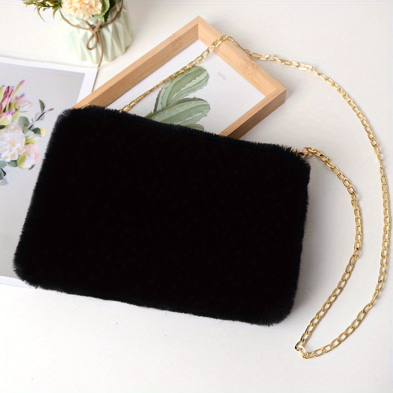 rectangular plush chain shoulder bag fur chain - {region_name}