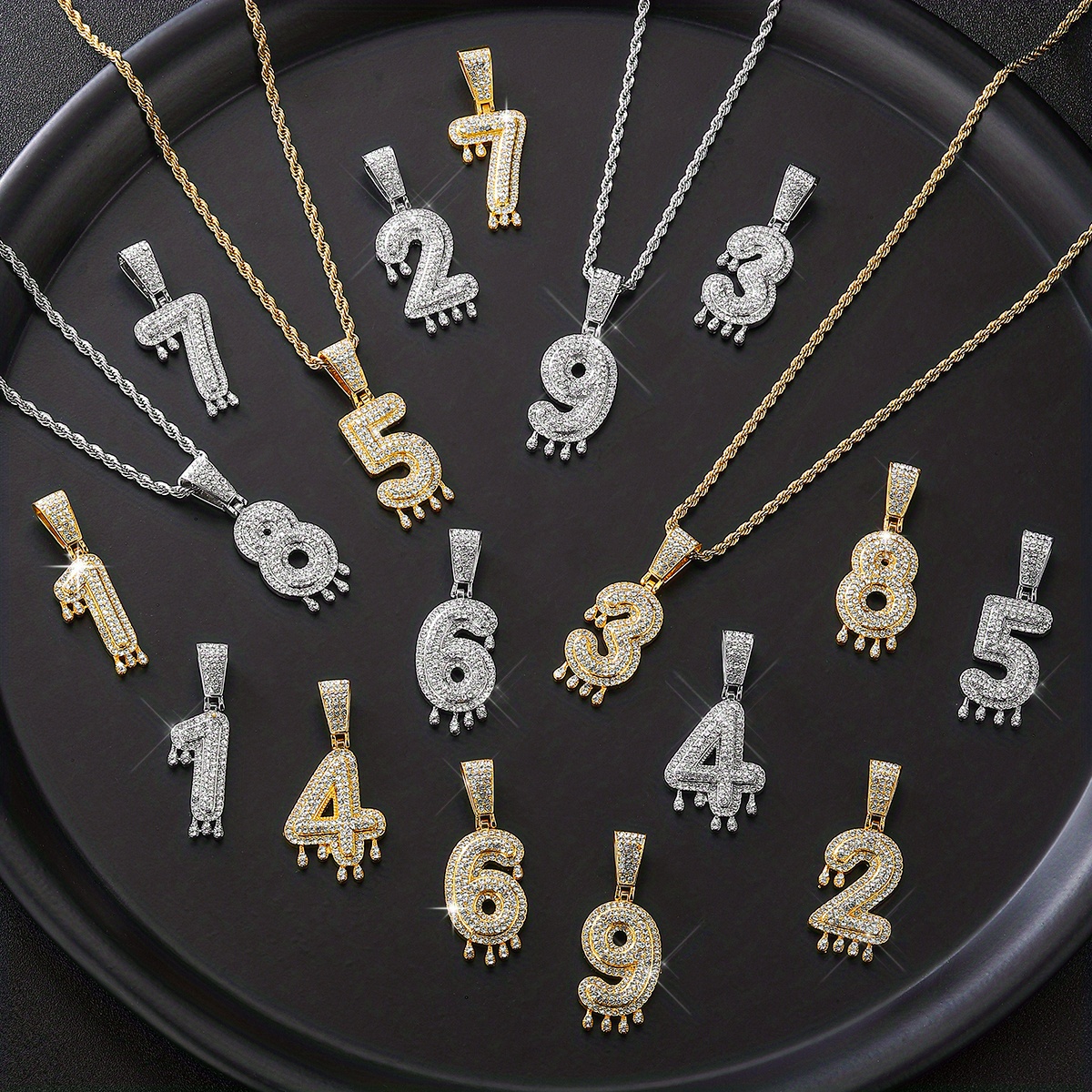 men's hip hop number pendant necklace couple - {region_name}