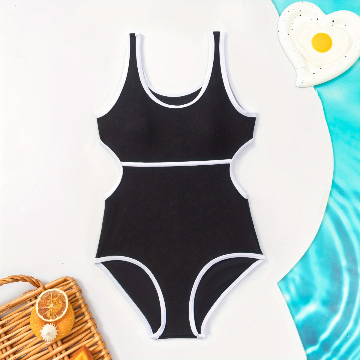 Girls Swimsuit Sleeveless Waist Hollowed Kids - Temu Norway