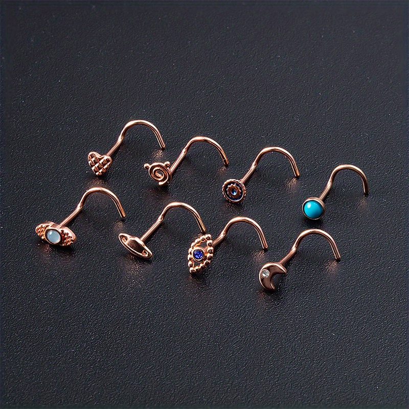 Heart Moon Devil's Eye Shape Nose Ring Set Stainless Steel - Temu ...