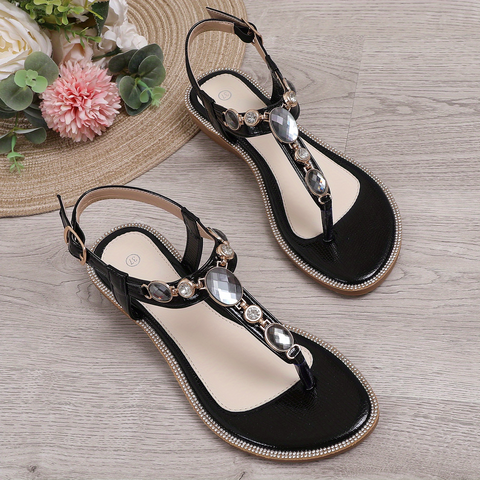 Women's Flat Thong Sandals Decor Open Toe - Temu New Zealand