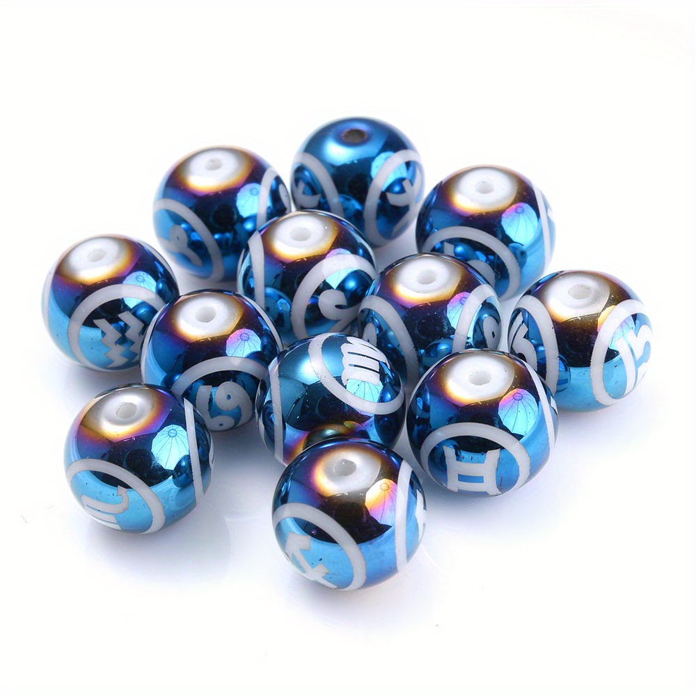 Twelve Zodiac Glass Beads Round Spaced Loose Beads Creative - Temu