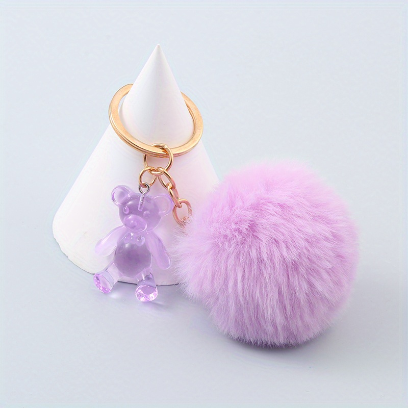 Cartoon Bear Pom Pom Keychain Cute Acrylic Animal Key Ring - Temu Canada