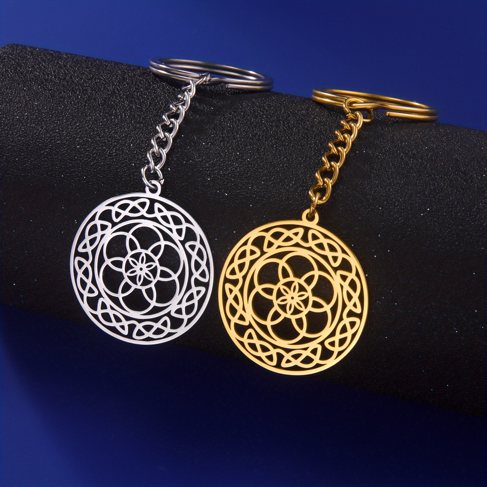 Trendy Round Hollow Keychain Stainless Steel Pendant Ornament For Bag ...