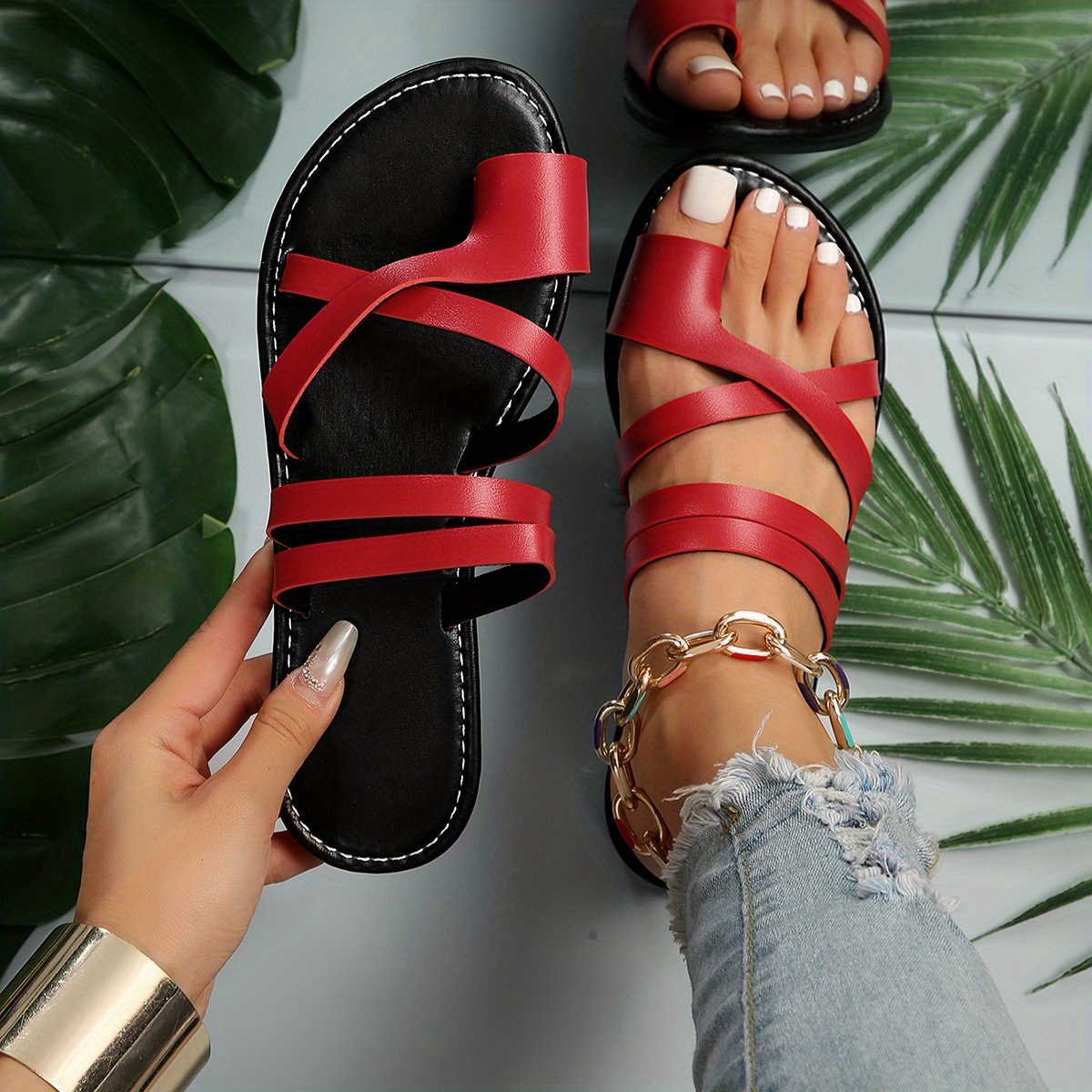 Womens Toe Loop Slide Shoes Cross Strap Open Toe Slip Slide - Temu ...