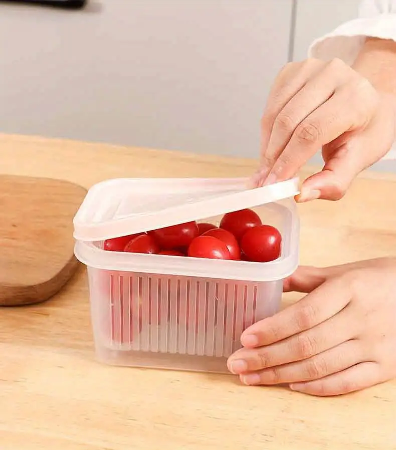 1pc 食品排水ボックス 厚みのある透明な二層鮮度保持ボックス 冷蔵庫果物野菜水切り 生姜 ニンニク ネギ食品 Temu Japan