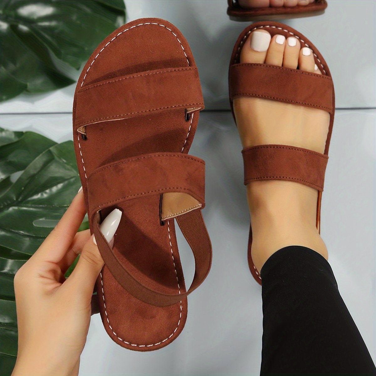 Sandales Plates À Double Bandes Femme Chaussures Ouvertes À - Temu France