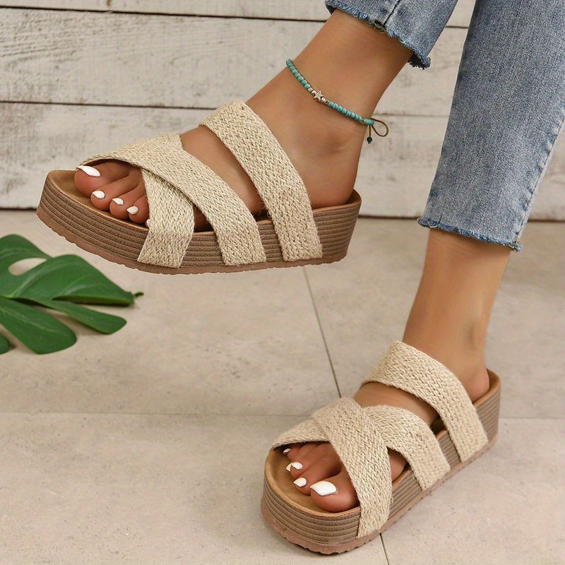 Women's Platform Slide Sandals Cross Strap Braided Band Non - Temu United