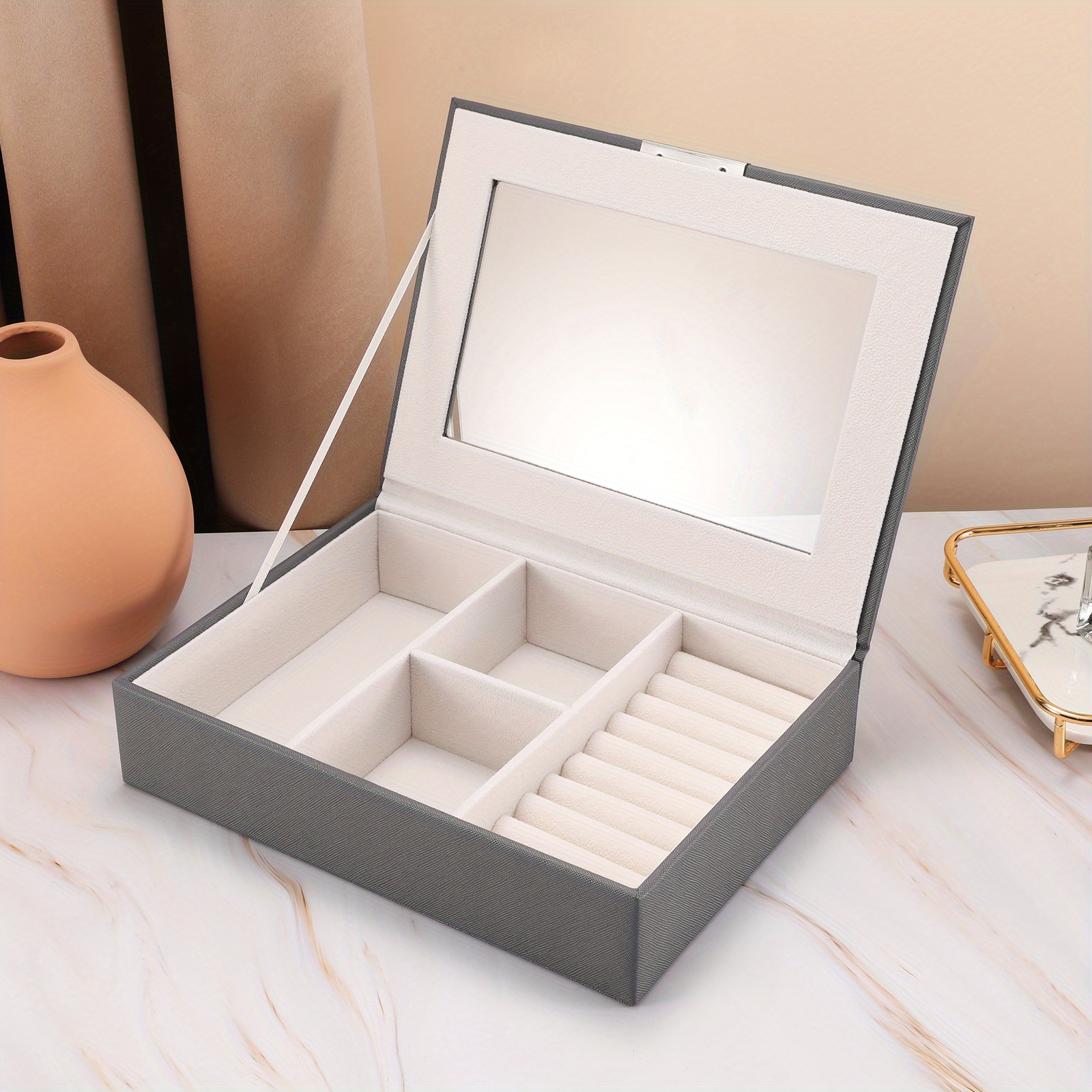 Pu Leather Jewelry Box Desktop Jewelry Storage Box Jewelry - Temu Ireland