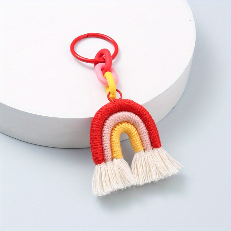 Y2 Block Rainbow Keychain Cute Weaving Key Ring Purse - Temu Norway