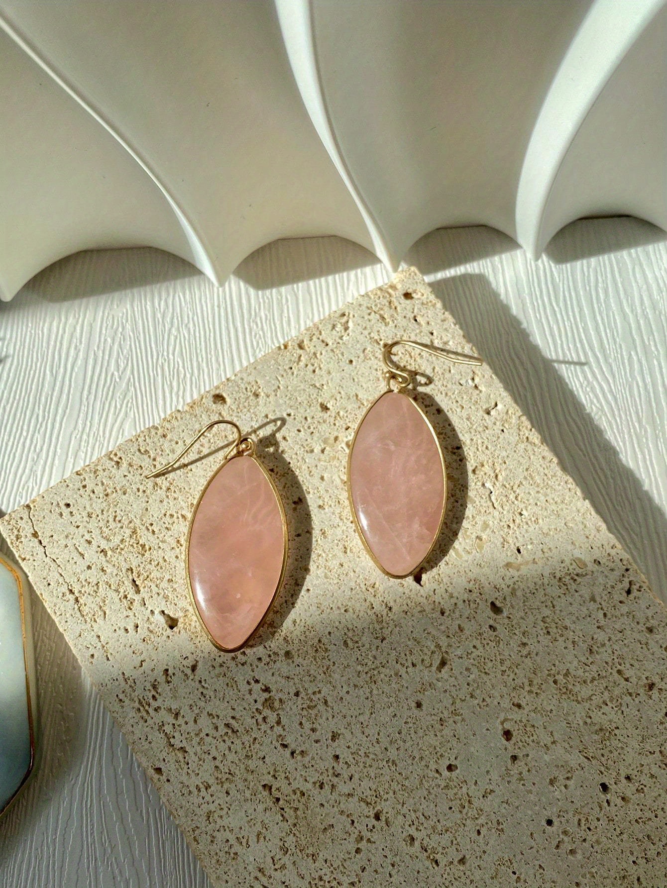 Oval Pink Dangle Earrings Stone Inlaid Elegant Style - Temu Australia