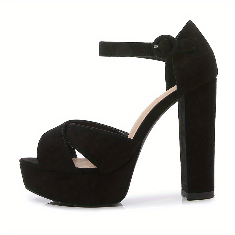 Womens Platform High Heels Solid Color Cross Strap Ankle - Temu United ...