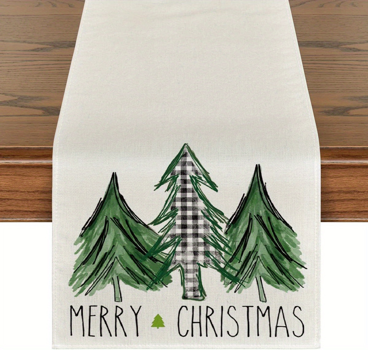 merry christmas table runner trees design linen - Temu Australia