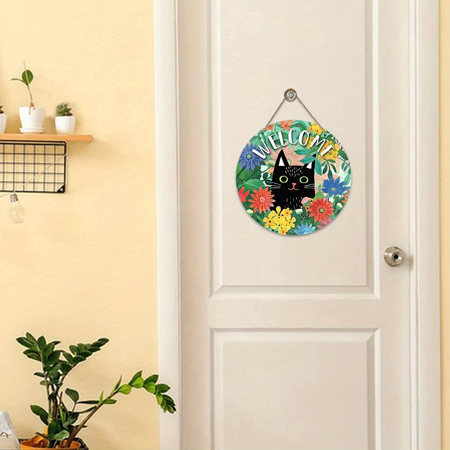 welcome spring black cat sign front door decor daisy flowers - Temu New ...