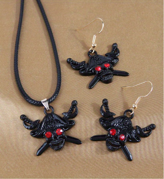 Earrings Plus Necklace Gothic Style Jewelry Set Evil Pirate - Temu