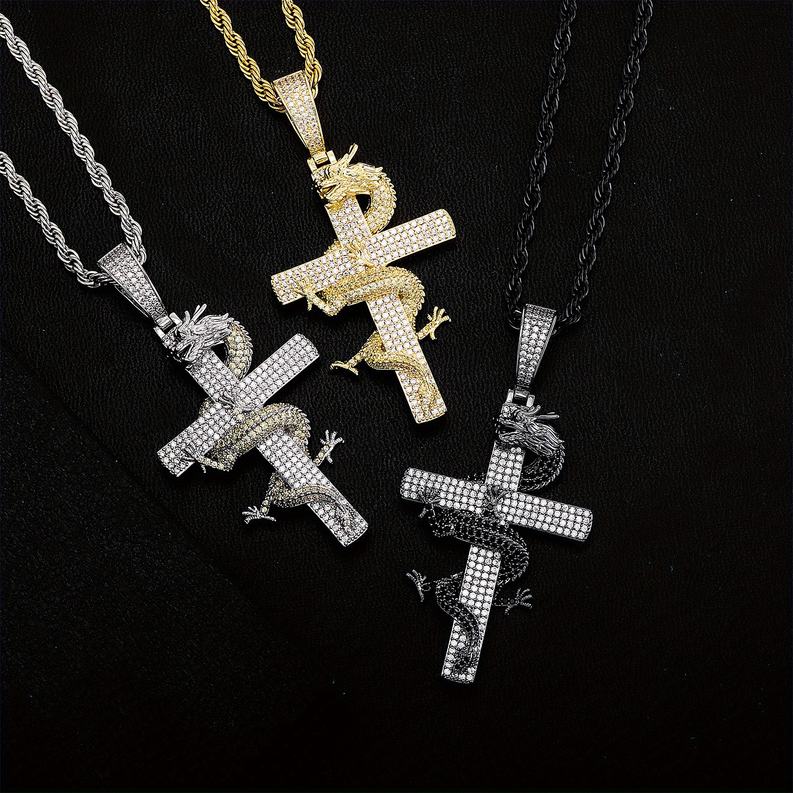 trendy cross necklace hip hop jewelry full dragon - Temu Canada