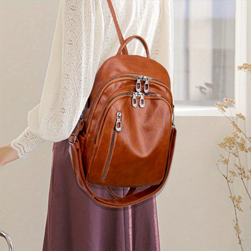 Casual Simple Solid Color Backpack Large Capacity Backpack - Temu Canada