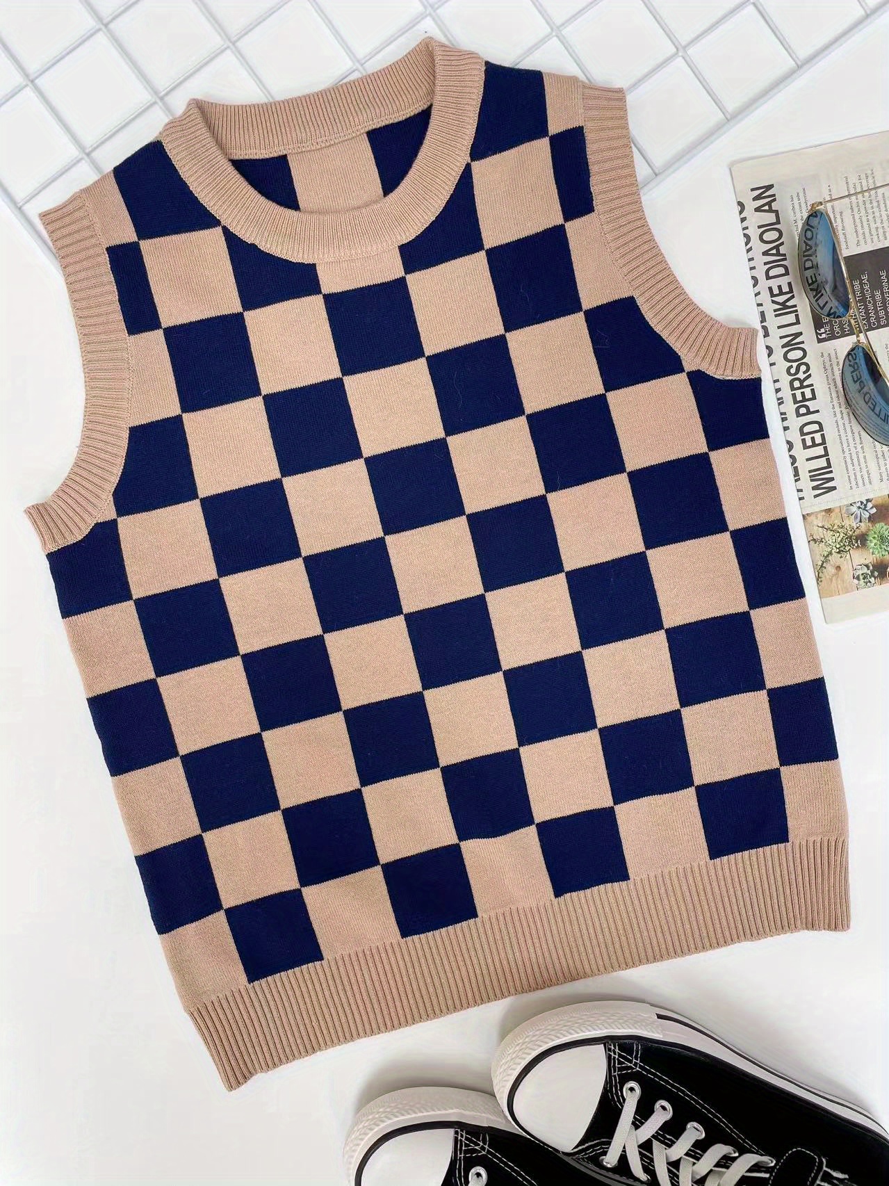 Boys Diamond Knit Sweater Vest Neck Spring - Temu Australia