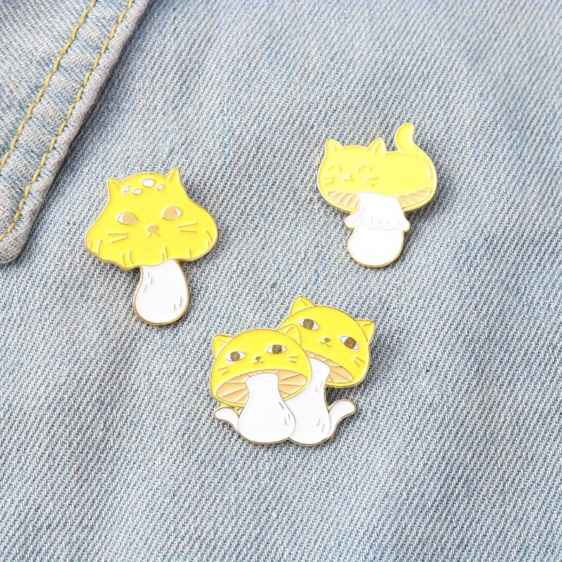 Creative Cartoon Cat Mushroom Series Shaped Brooch Alloy - Temu