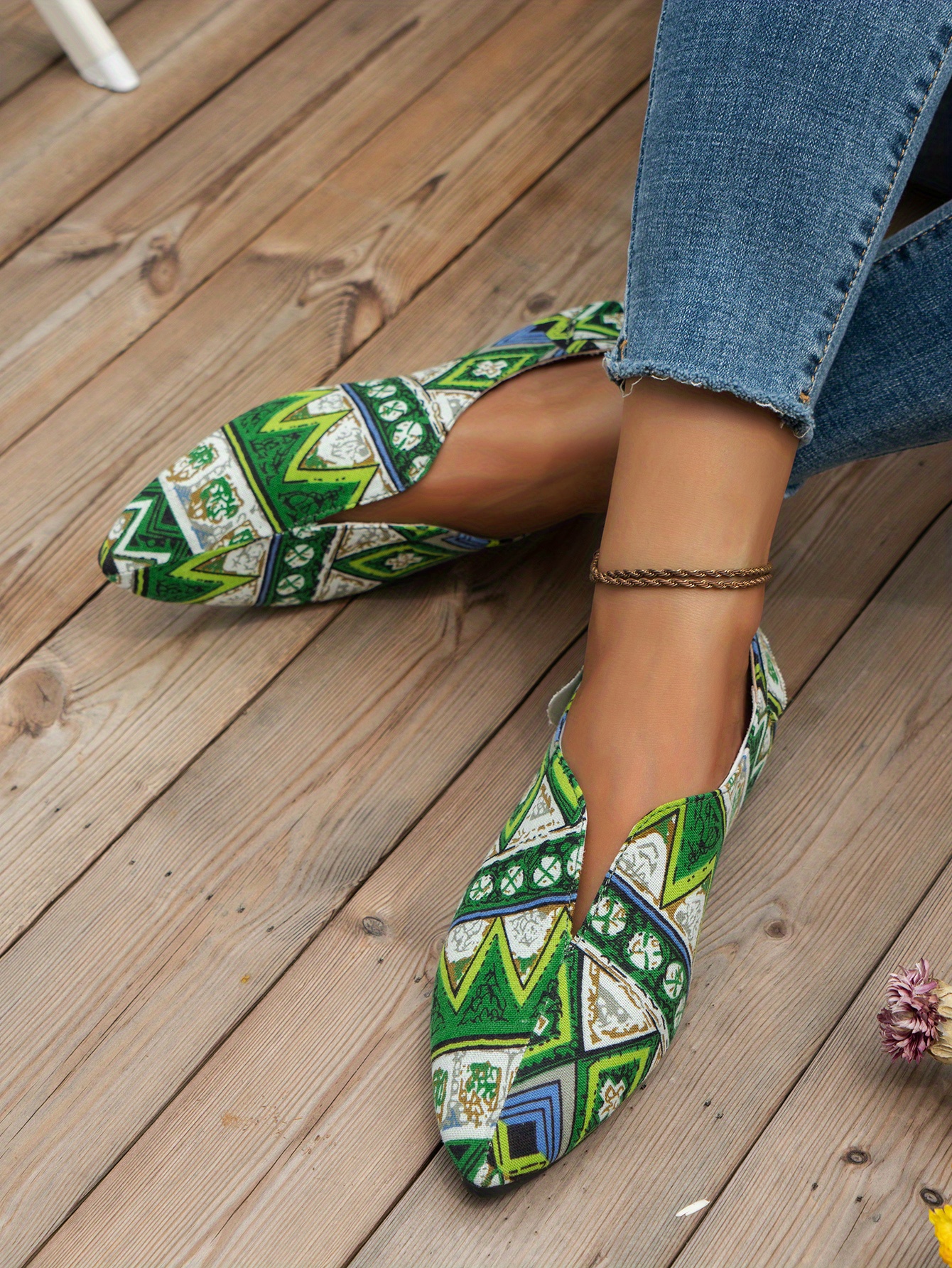 Women's Tribal Style Flat Shoes Retro Pointed Toe Slip - Temu Canada