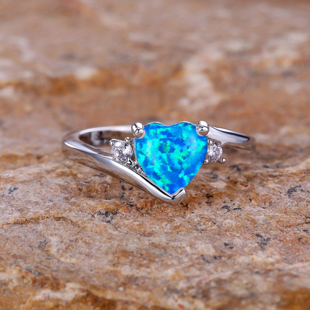 Coquette Style Ring Inlaid Heart Shape Opal Sunset Beach - Temu United ...