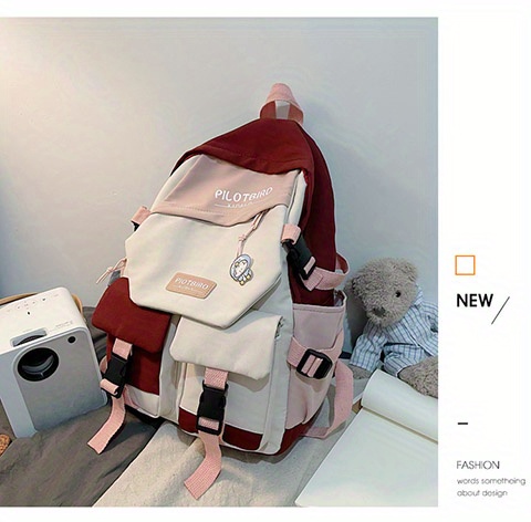 Trendy Niche Design Preppy Backpack Colorblock Storage - Temu Canada